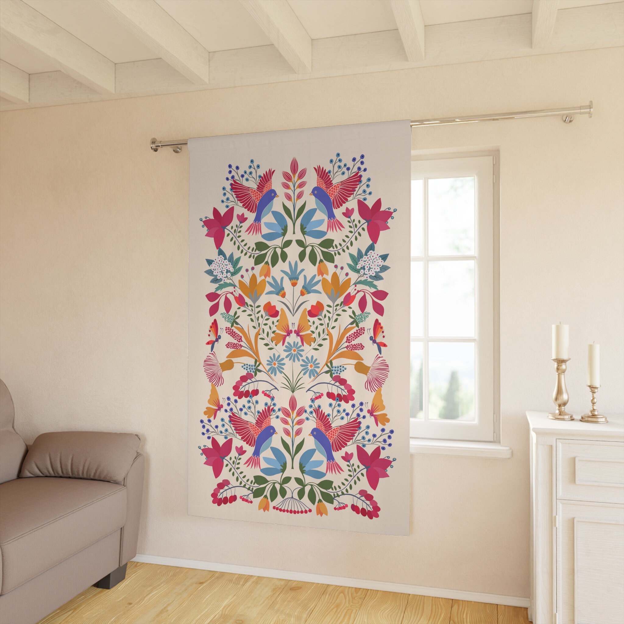 Window Curtain 1 Piece, Mexican Curtain, Otomi Curtain, Floral Curtain ...
