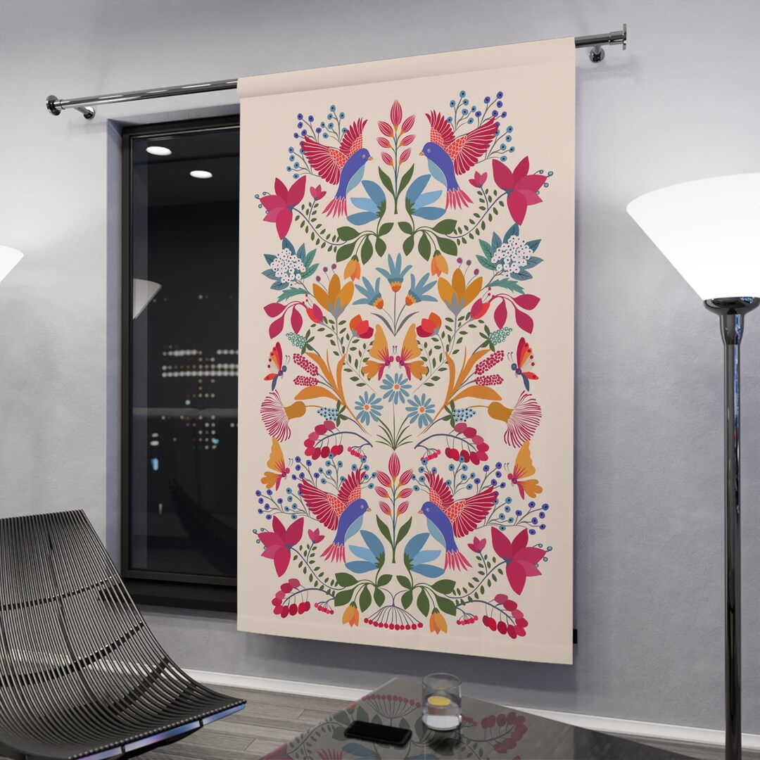 Window Curtain 1 Piece, Mexican Curtain, Otomi Curtain, Floral Curtain ...