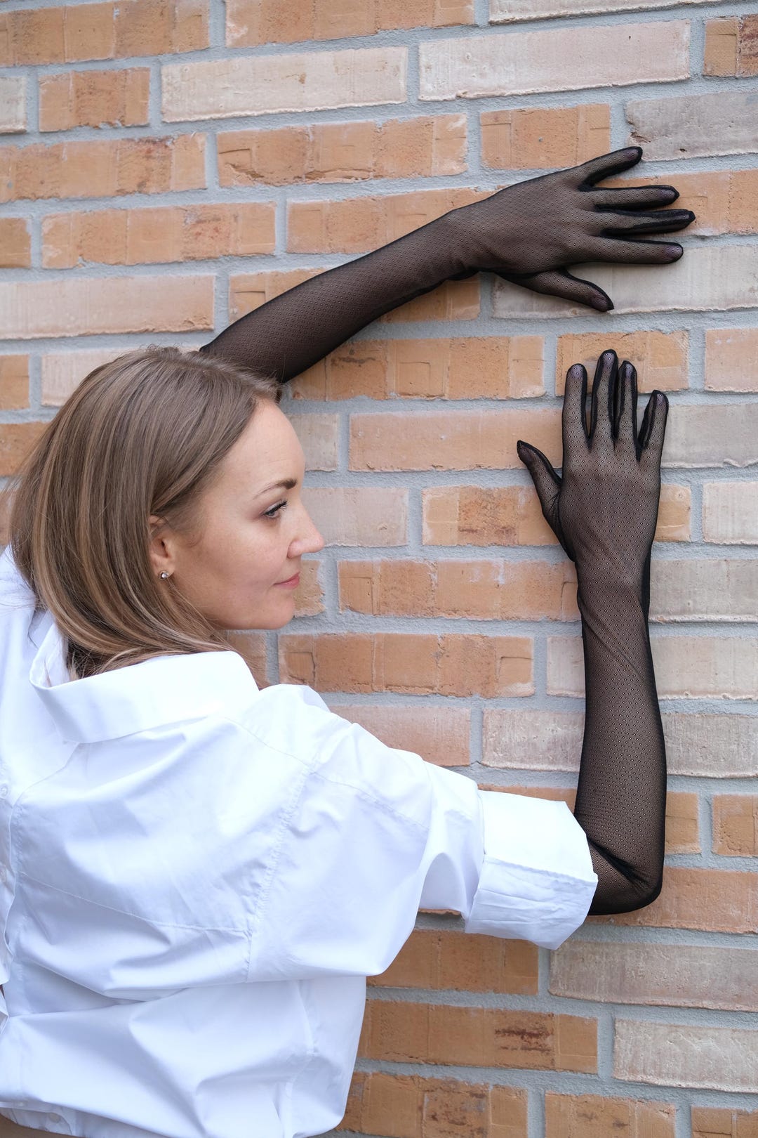 Elegant Long Black Mesh Gloves With Cuff, 58 Cm, One Size, Limited ...