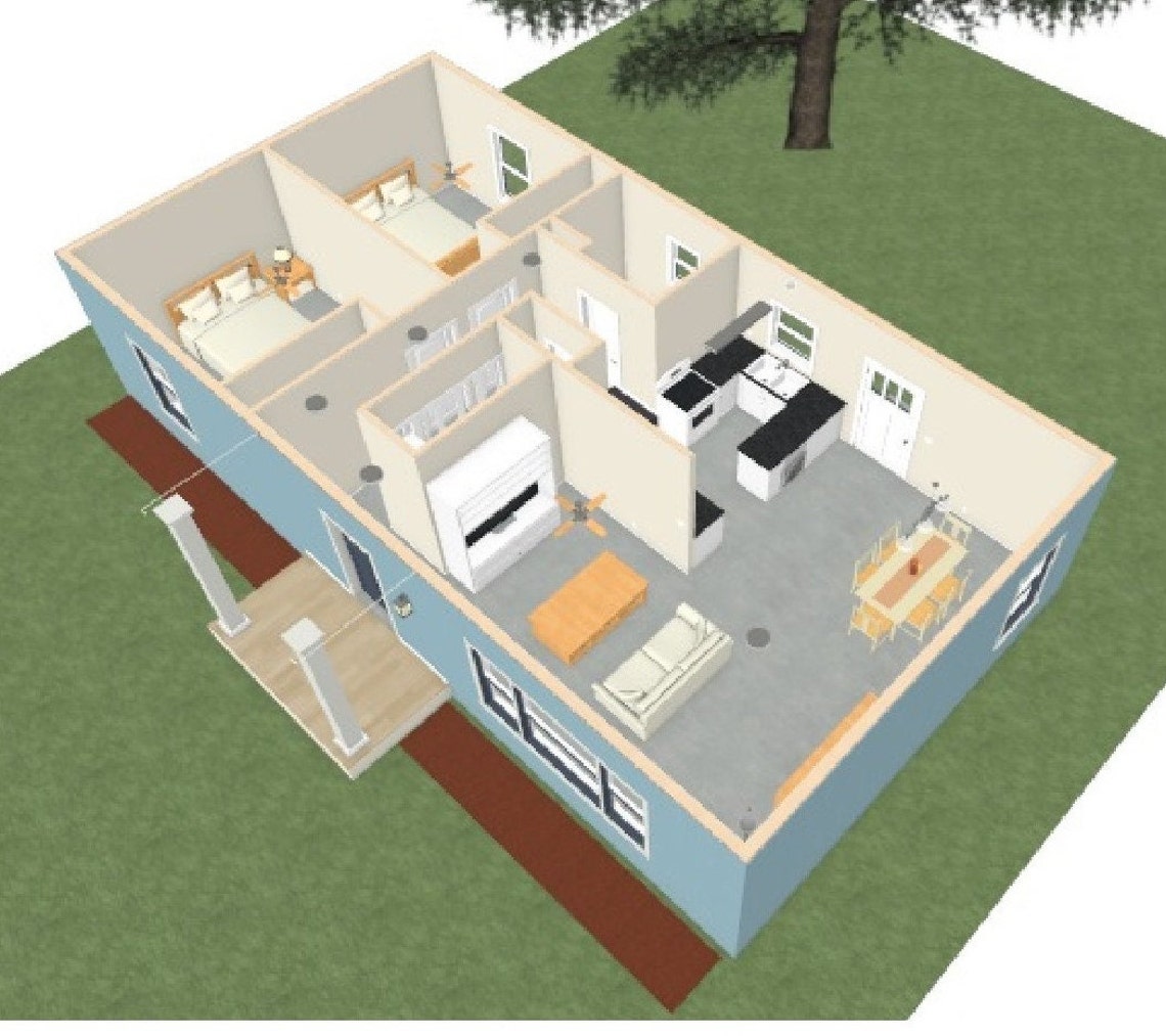 Small House Plans 24x45 2 Bedroom 1 Bathroom Cottage, Guest House, or ...