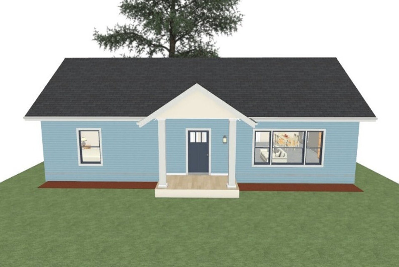 Small House Plans 24x45 2 Bedroom 1 Bathroom Cottage, Guest House, or ...