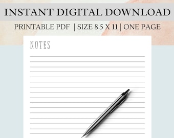 Notes Page Printable, Instant Download, Note Page Planner, PDF File ...