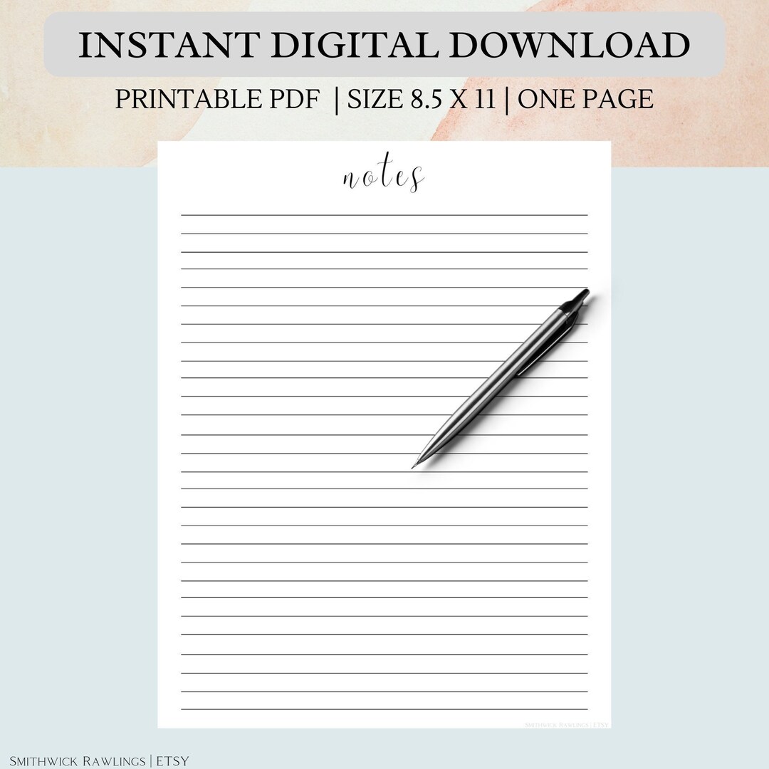 Notes Page Printable, Instant Download, Note Page Planner, PDF File ...