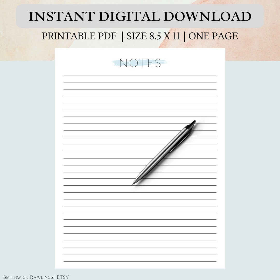 Notes Page Printable, Instant Download, Note Page Planner, PDF File ...