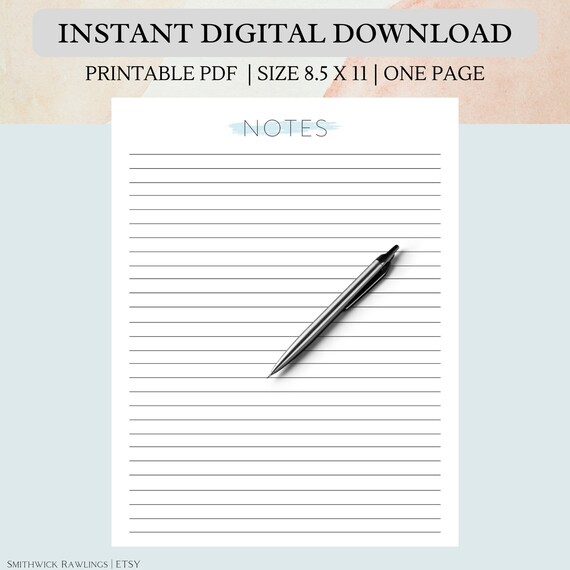 Notes Page Printable Instant Download Note Page Planner PDF - Etsy