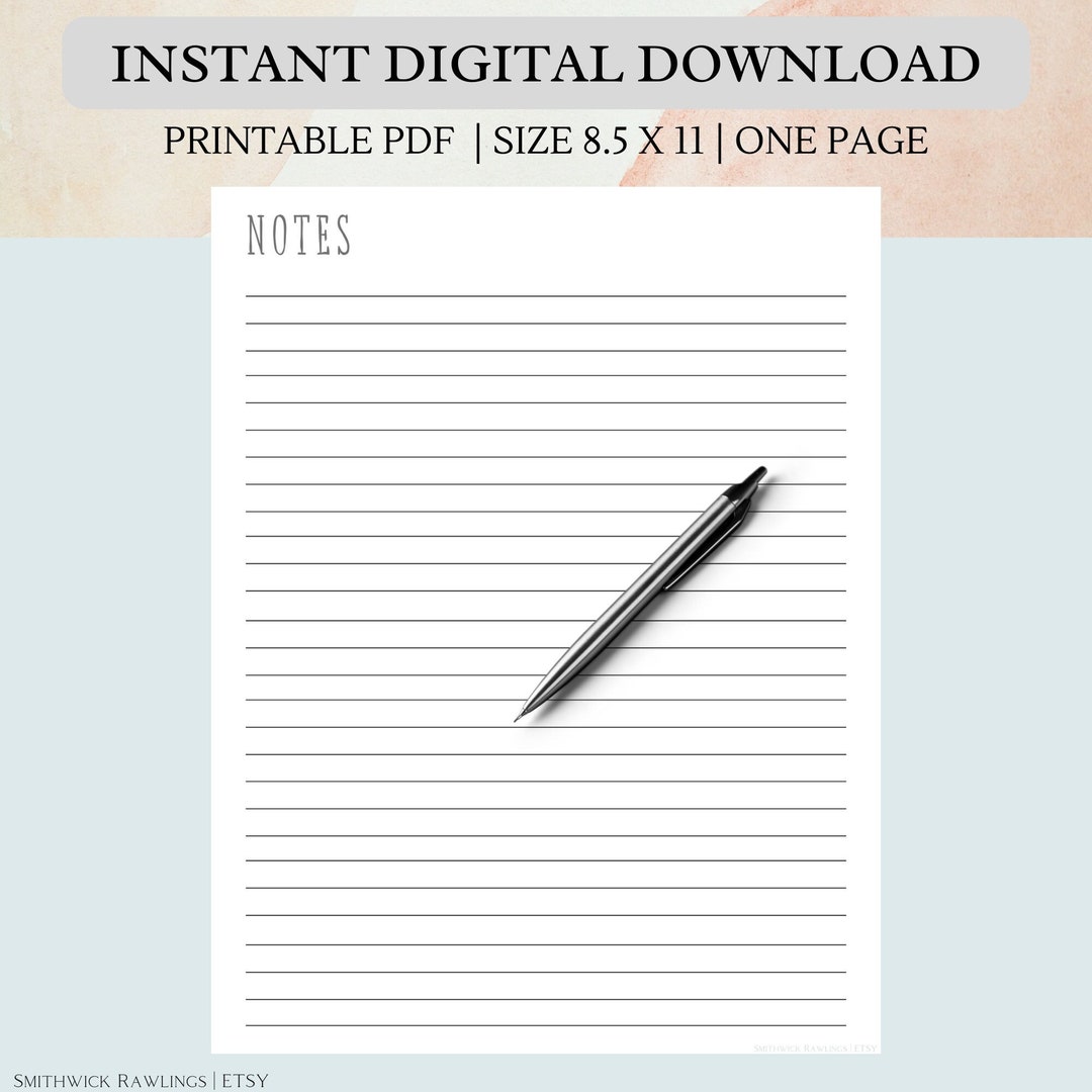 Notes Page Printable, Instant Download, Note Page Planner, PDF File ...