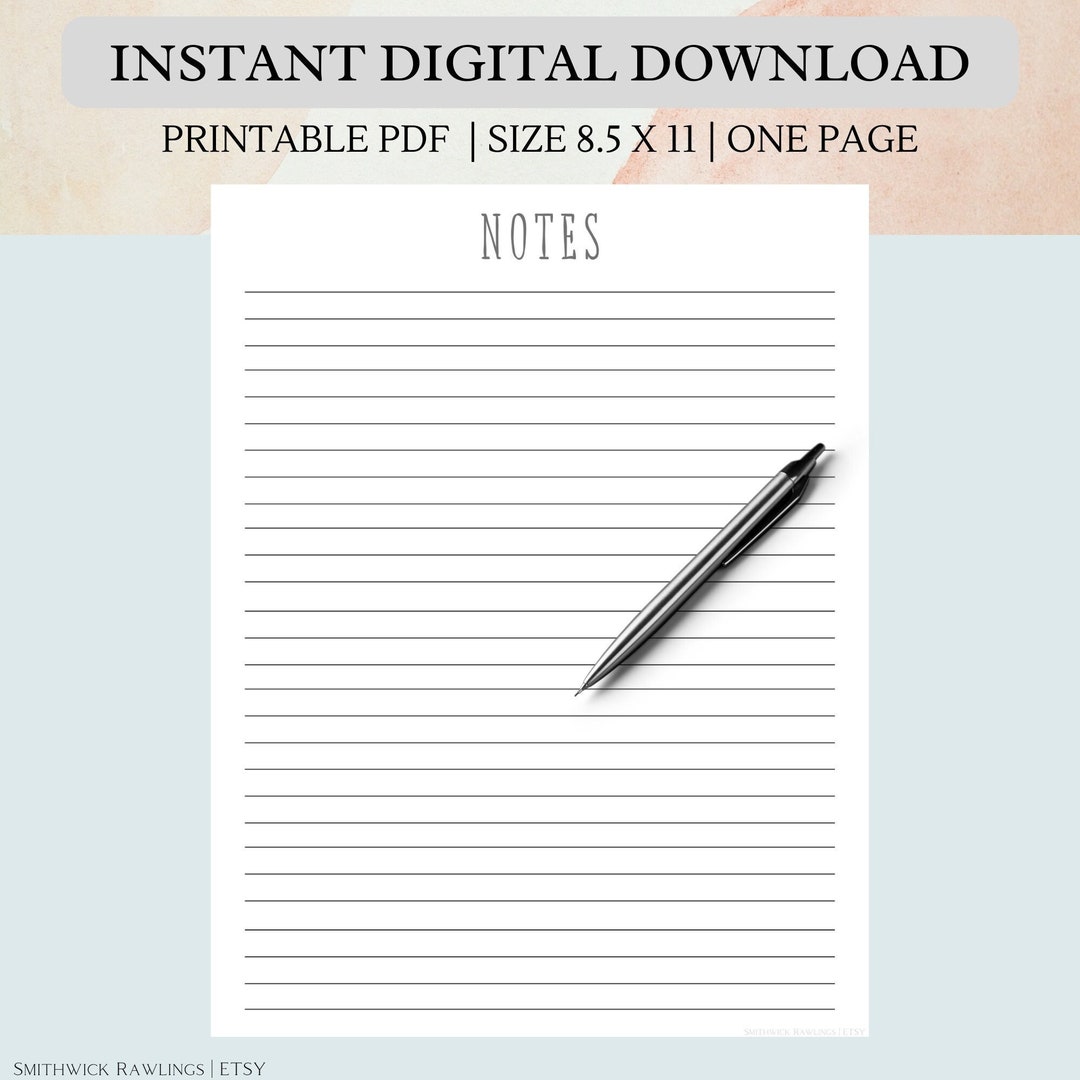 Notes Page Printable, Instant Download, Note Page Planner, PDF File ...