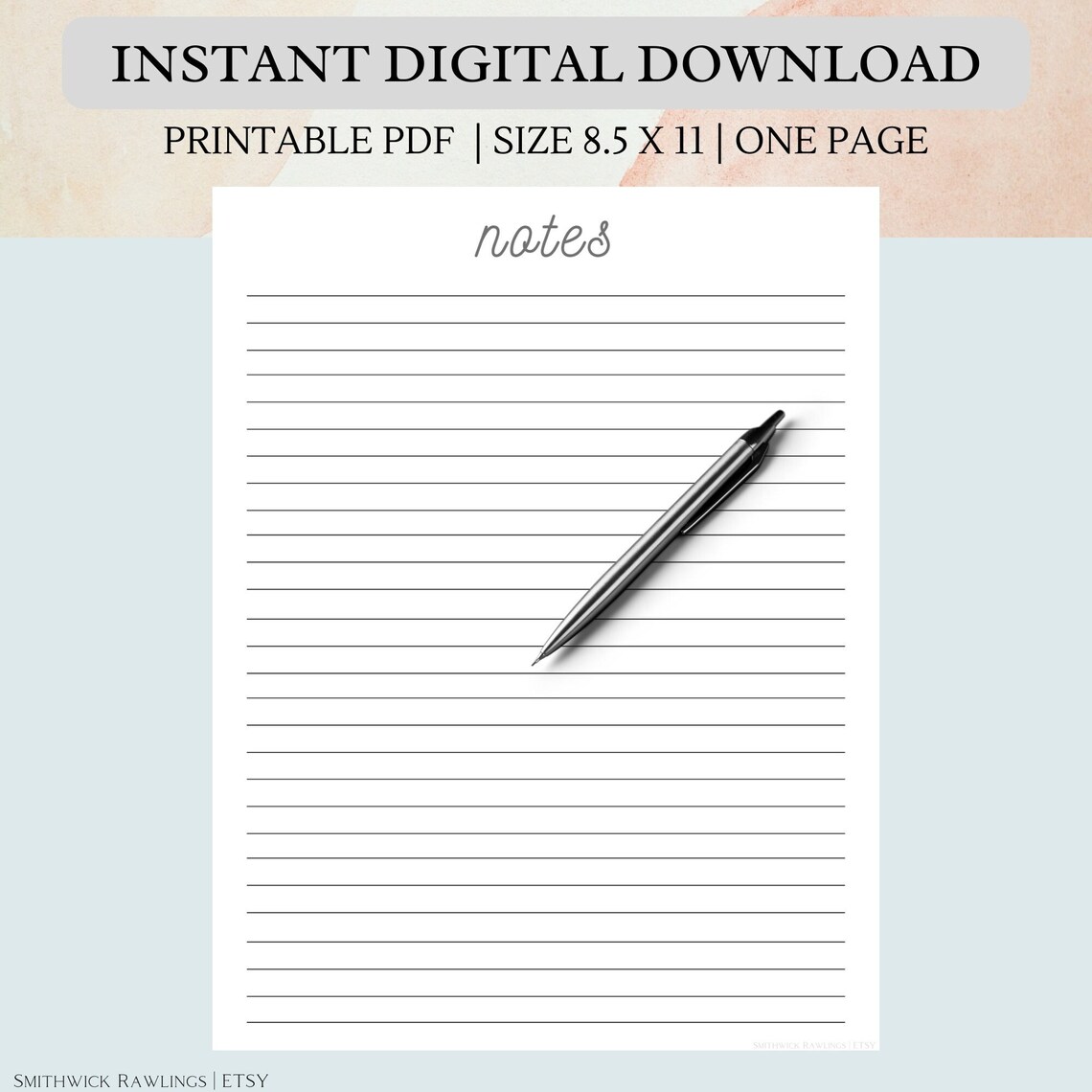 Notes Page Printable Instant Download Note Page Planner PDF - Etsy