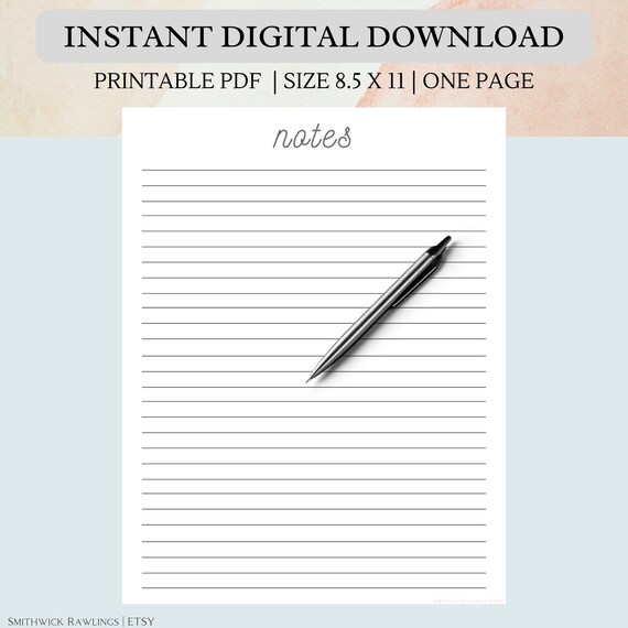 Notes Page Printable Instant Download Note Page Planner PDF - Etsy