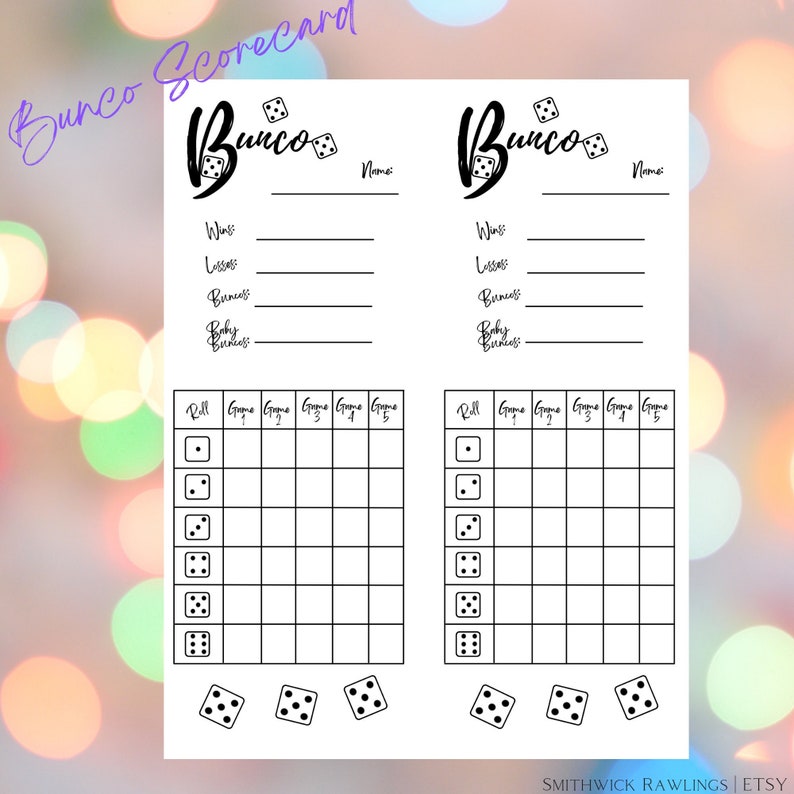 BUNCO Printable, Score Cards, Instant Download, Bunco, Quick, Black and ...