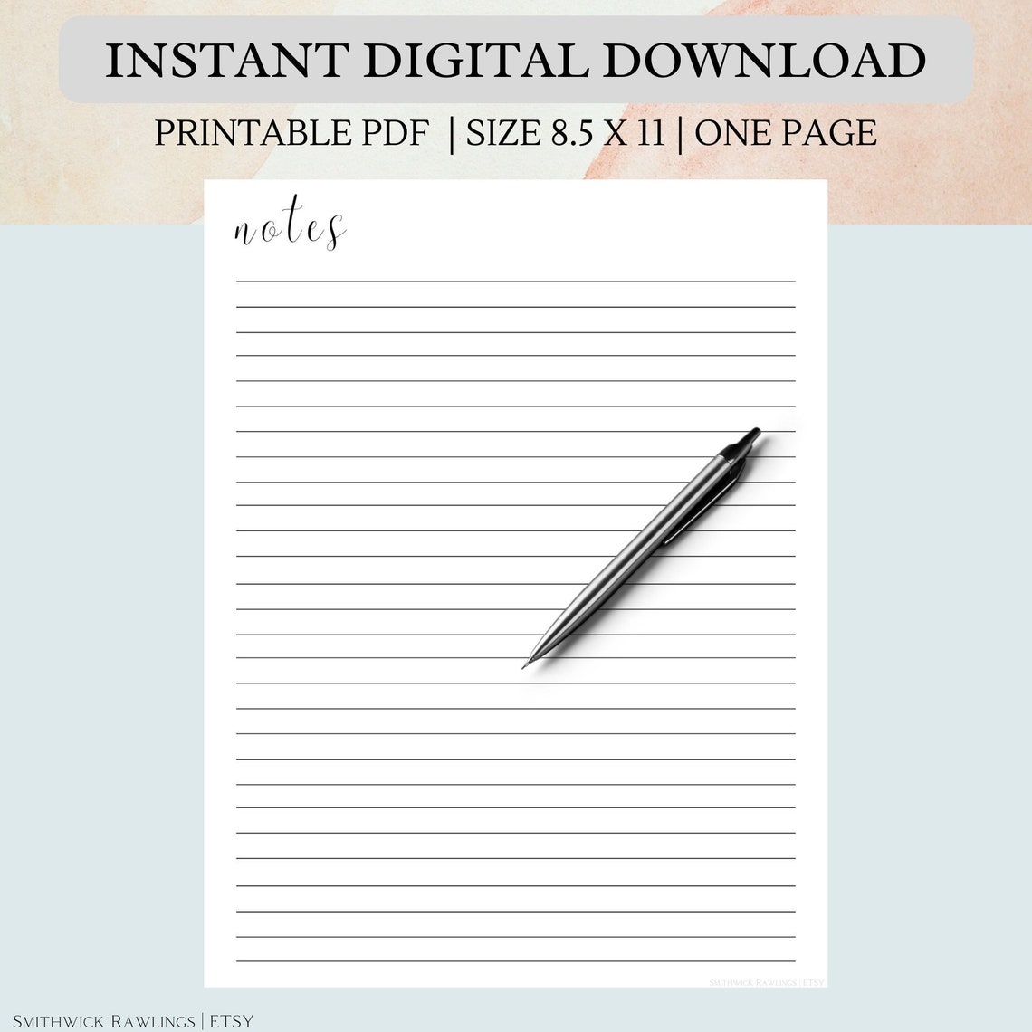 Notes Page Printable Instant Download Note Page Planner PDF - Etsy