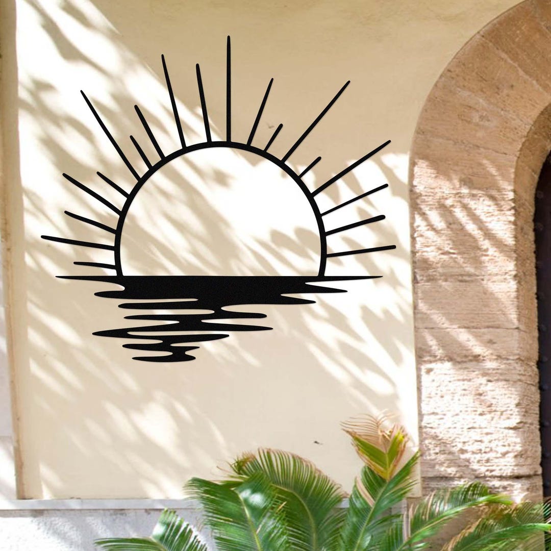 Sun Metal Wall Art, Sunset With Waves Wall Decor, Sun Decor, Metal Sun ...