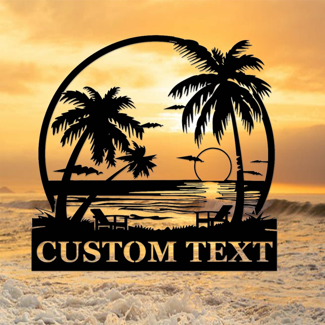 Custom Beach Palm Tree Sign,metal Beach House Sign,personalized Name ...