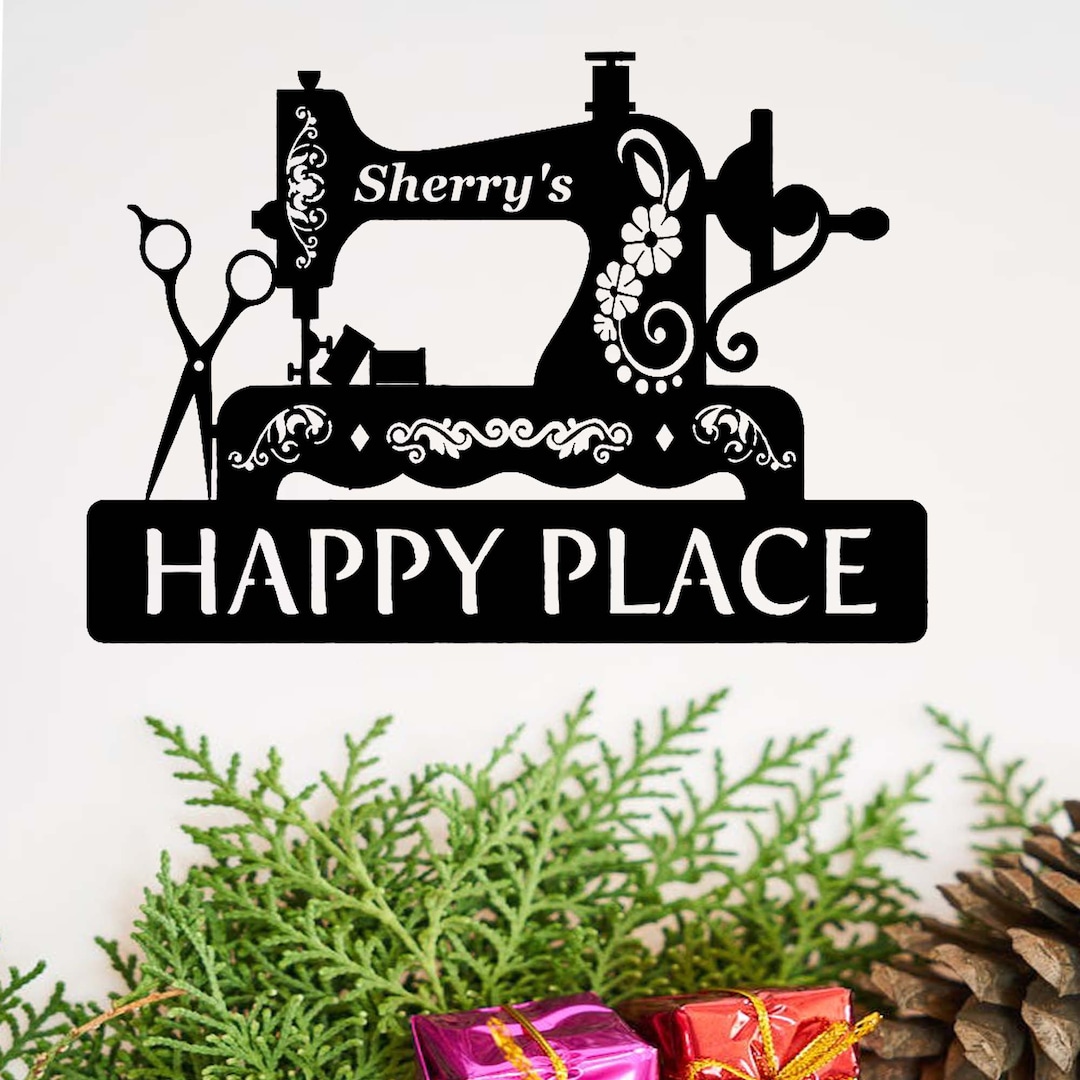 Custom Sewing Metal Sign,happy Place Sewing Room Wall Decor ...