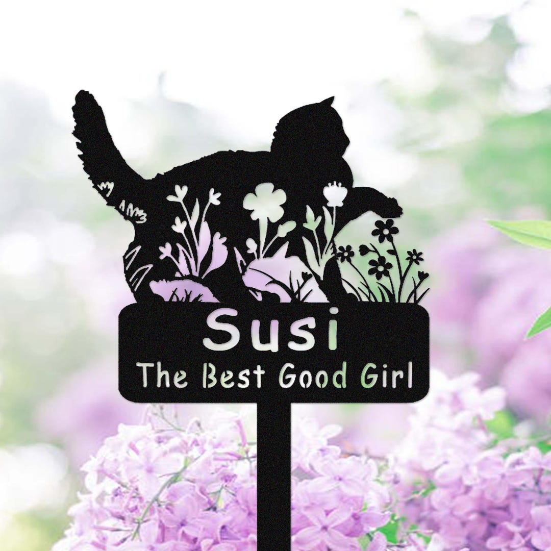 Custom Floral Cat Memorial Garden Stake,cat Cemetery Stake,personalized ...