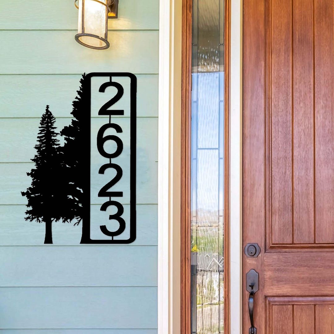 Custom House Number,metal Tree Door Number,modern Vertical House ...