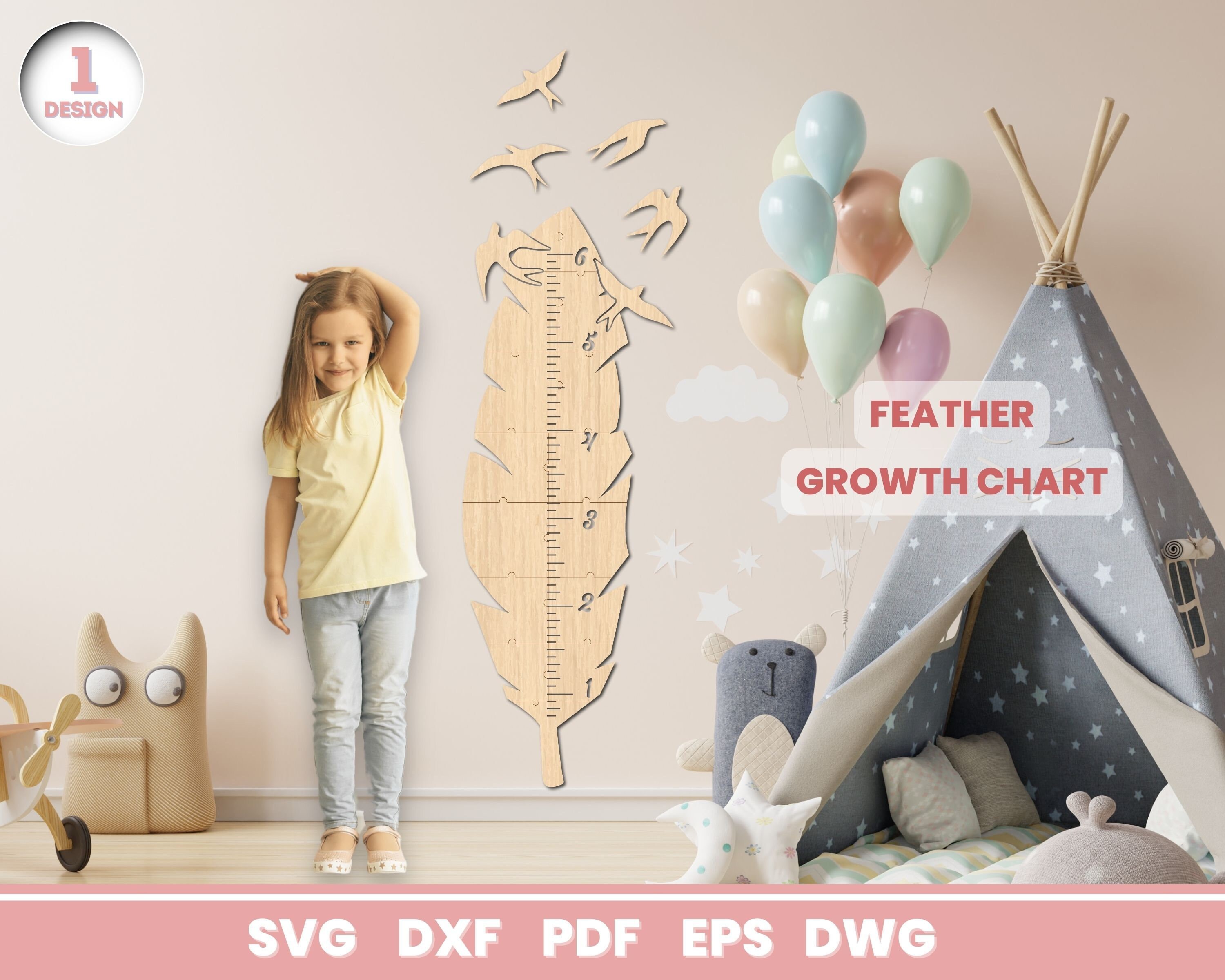 Feather Growth Charts Bundle, SVG Bundle for Glowforge, Children's Room ...