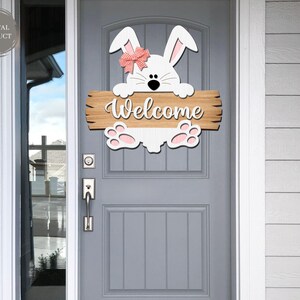 Easter Bunny Door Sign Laser Cut, Easter Decor, Happy Easter Welcome ...