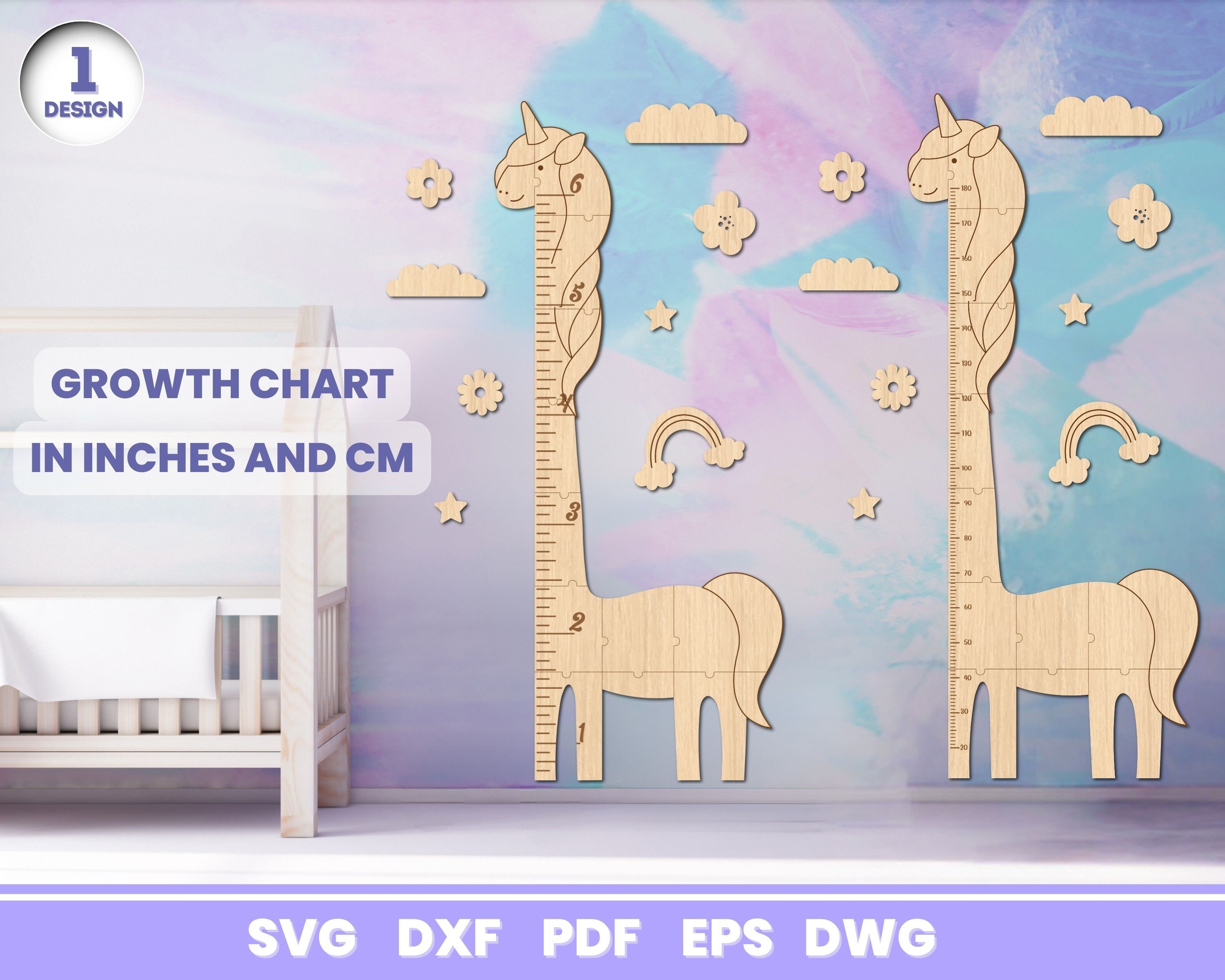 Unicorn Growth Chart Laser Cut, SVG File for Glowforge, Children's Room ...