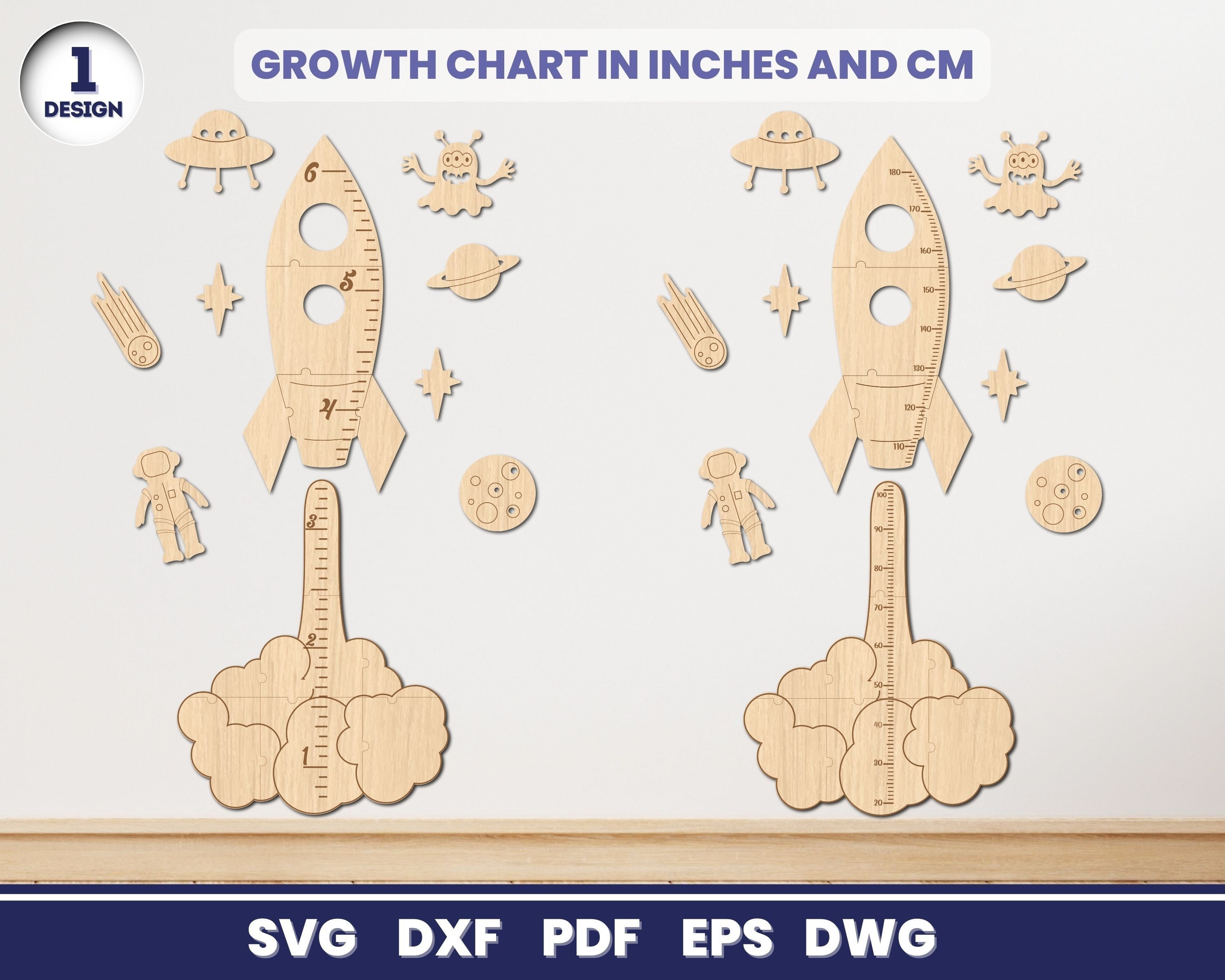 Rocket Growth Chart Laser Cut, SVG File for Glowforge, Children's Room ...