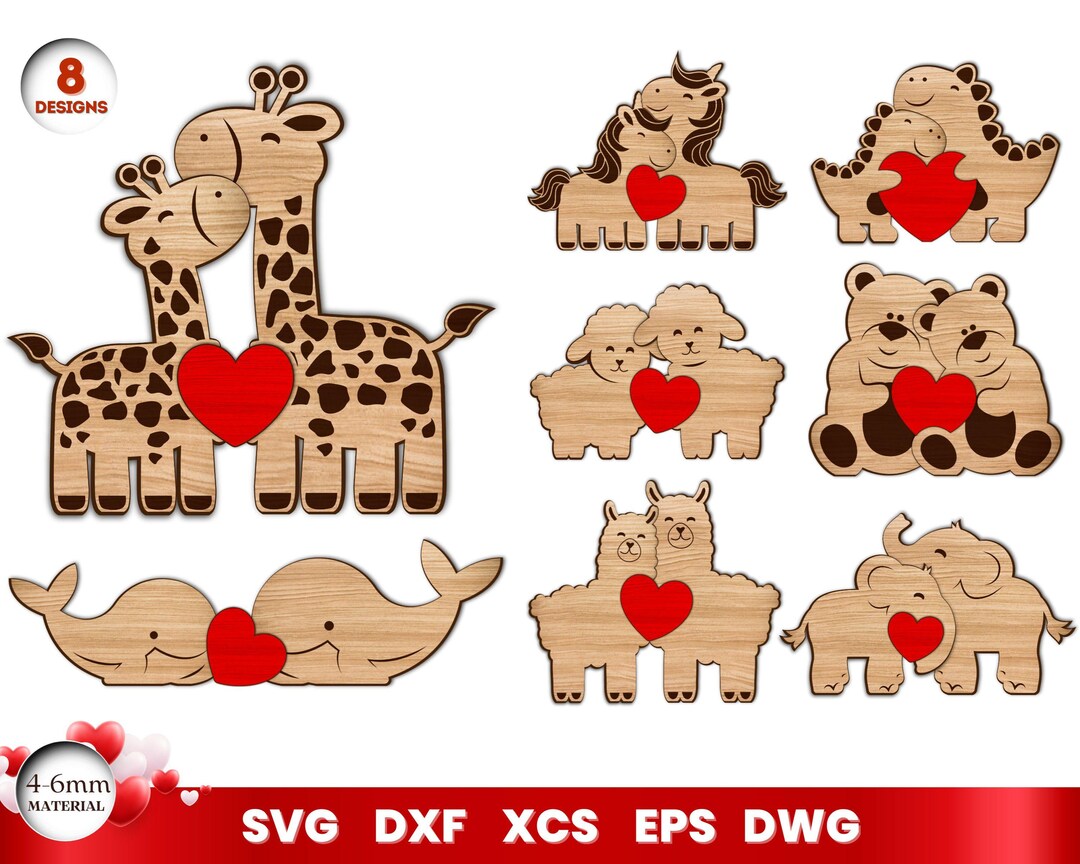 Valentine's Day Animals Puzzle Bundle, SVG Bundle for Glowforge ...