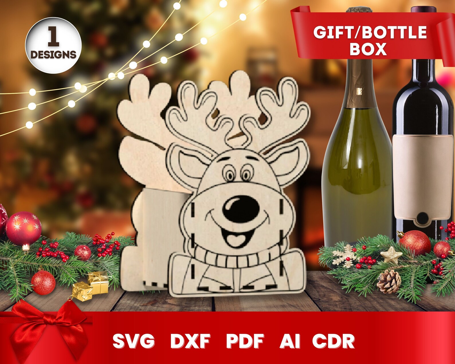 Christmas Gift Box Laser Cut, Bottle Box SVG Bundle for Glowforge ...