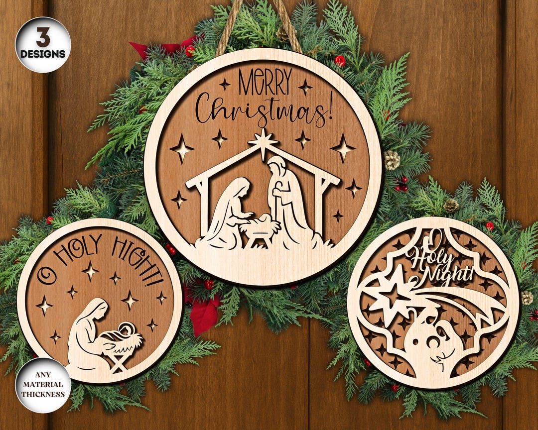 Nativity Scene Door Signs SVG Bundle, Oh Holy Night Door Hanger ...