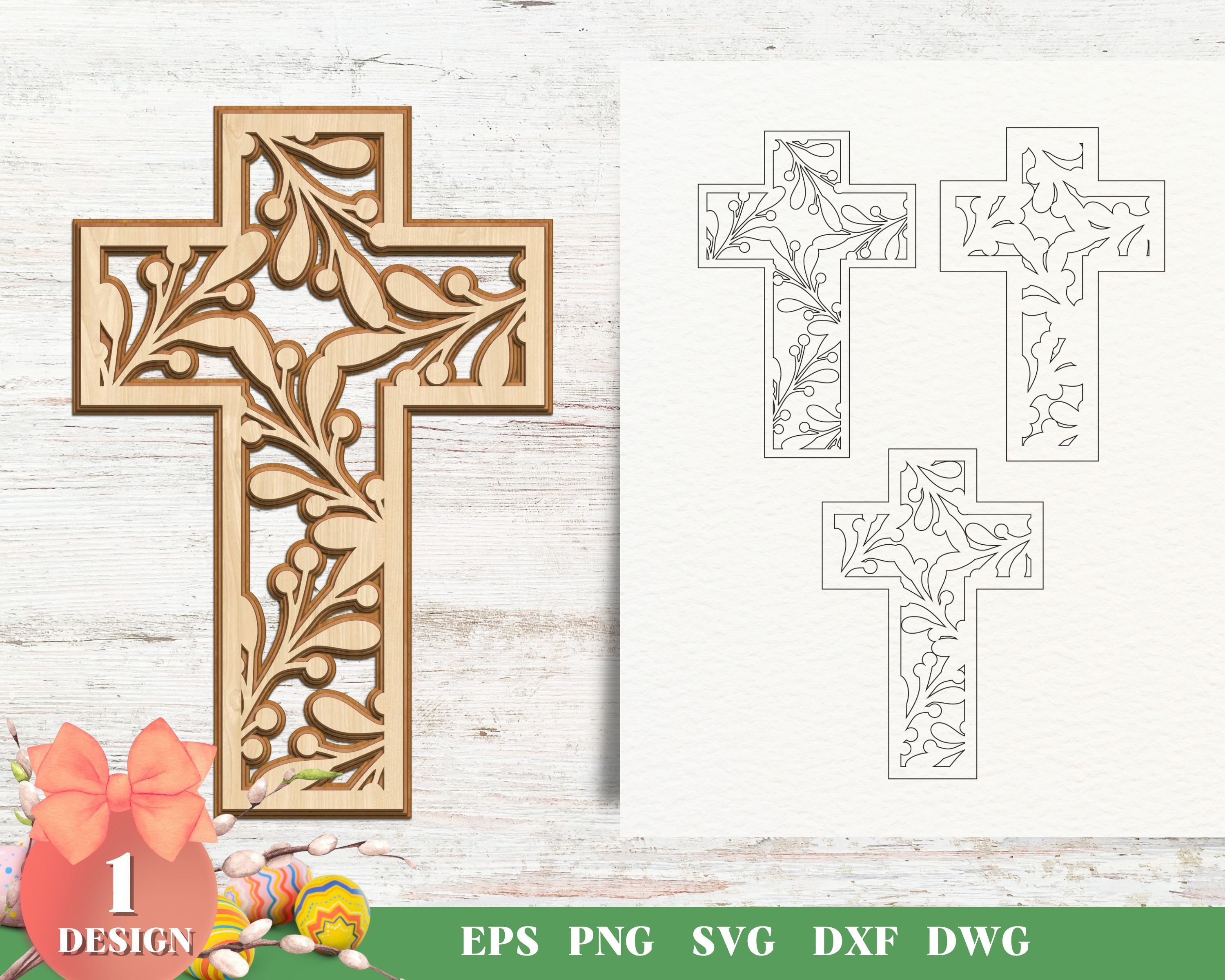 Floral Crosses Laser Cut, SVG Bundle for Glowforge, Easter, Layered ...