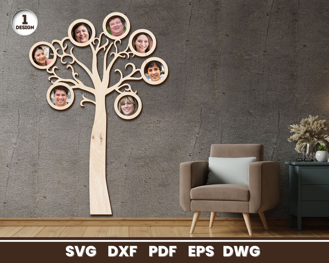 Family Tree Photo Frame, Home Decoration, SVG Files for Glowforge ...