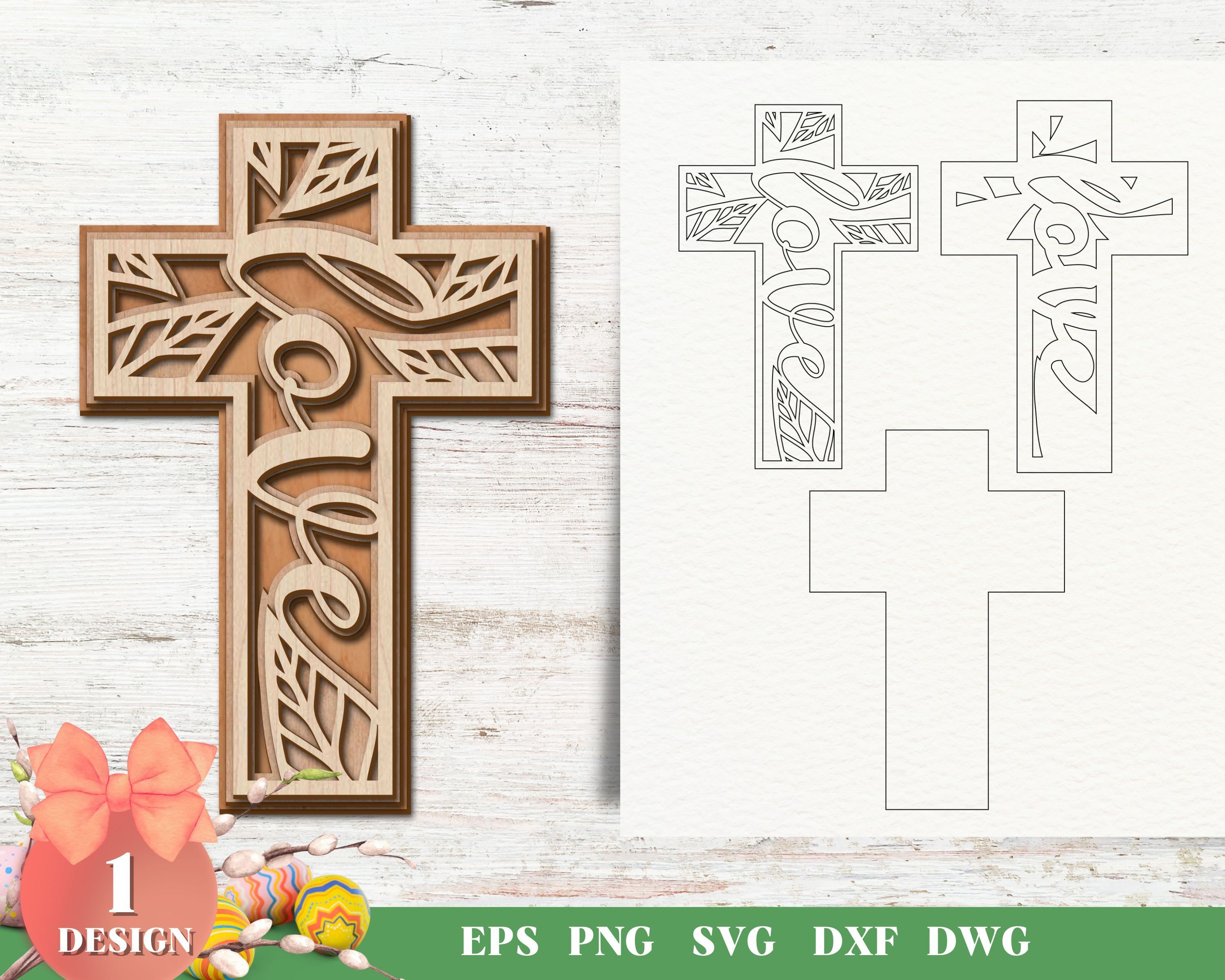Floral Christian Crosses Laser Cut, SVG Bundle for Glowforge, Easter ...