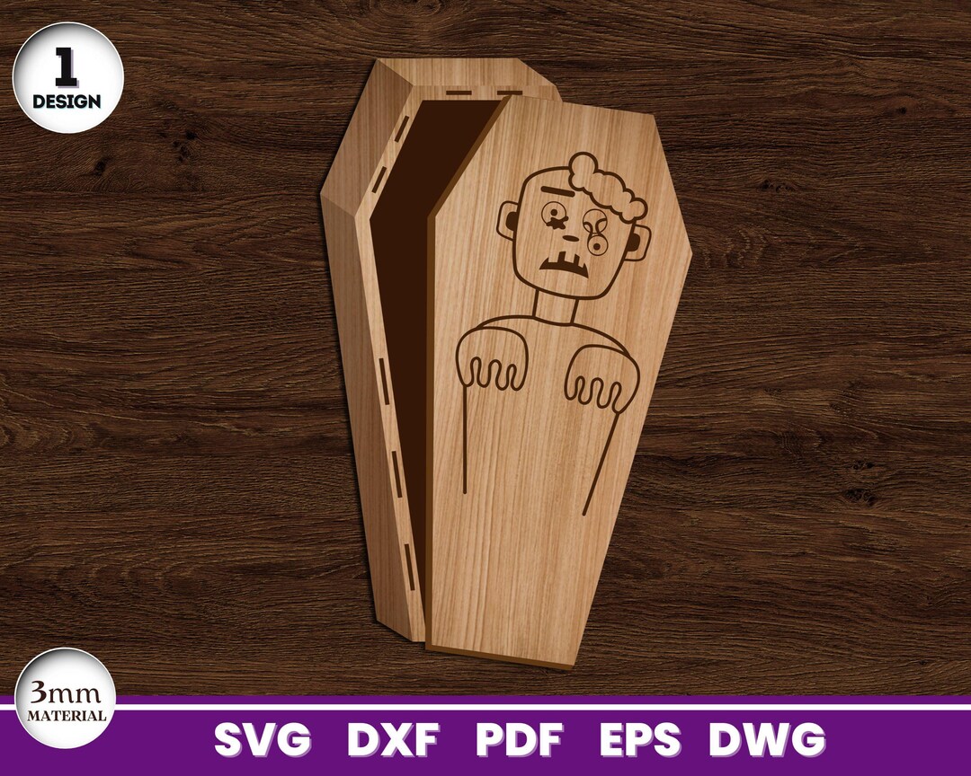 Coffin Gift Box With Zombie Laser Cut, SVG File for Glowforge, Candy ...