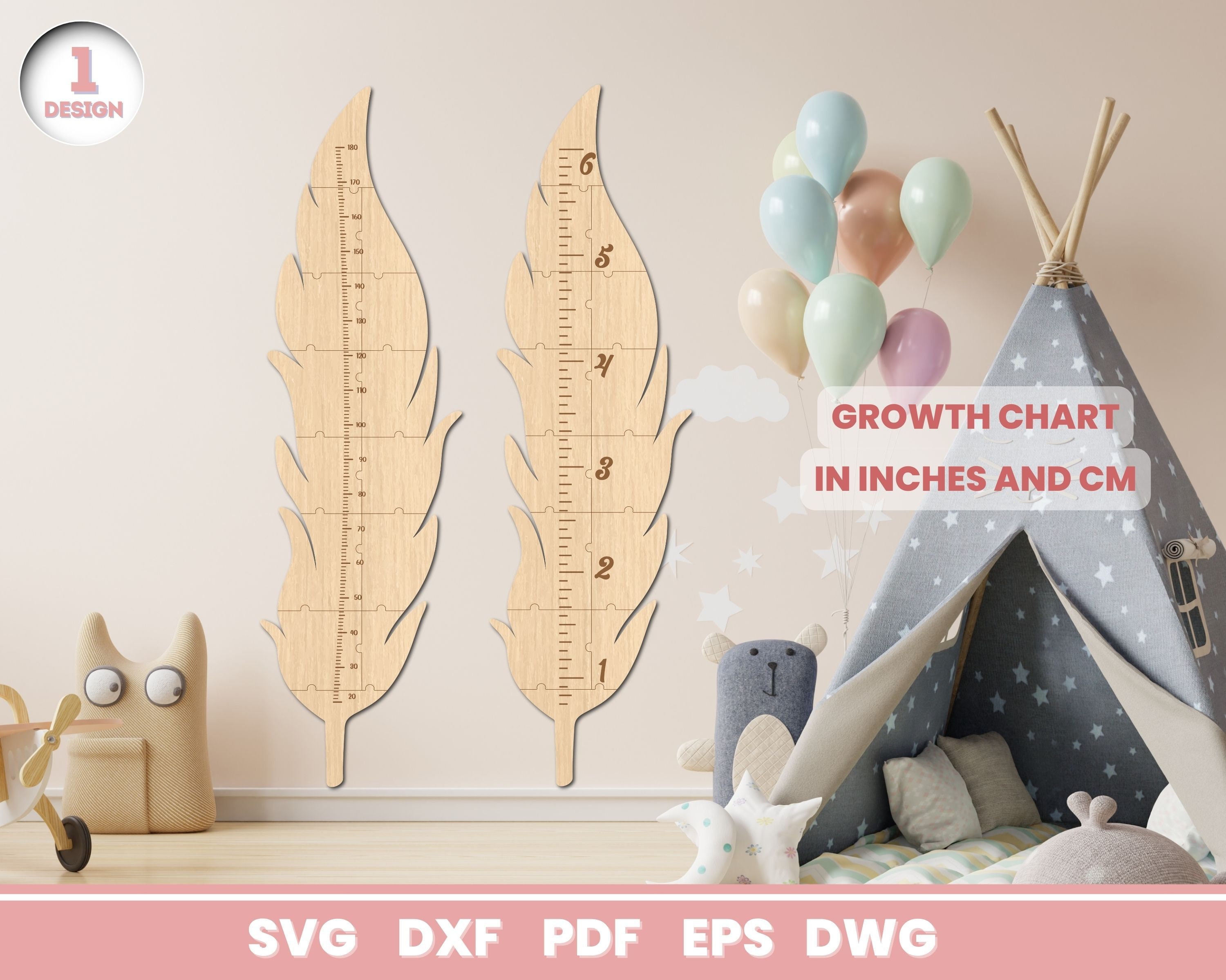 Feather Growth Charts Bundle, SVG Bundle for Glowforge, Children's Room ...