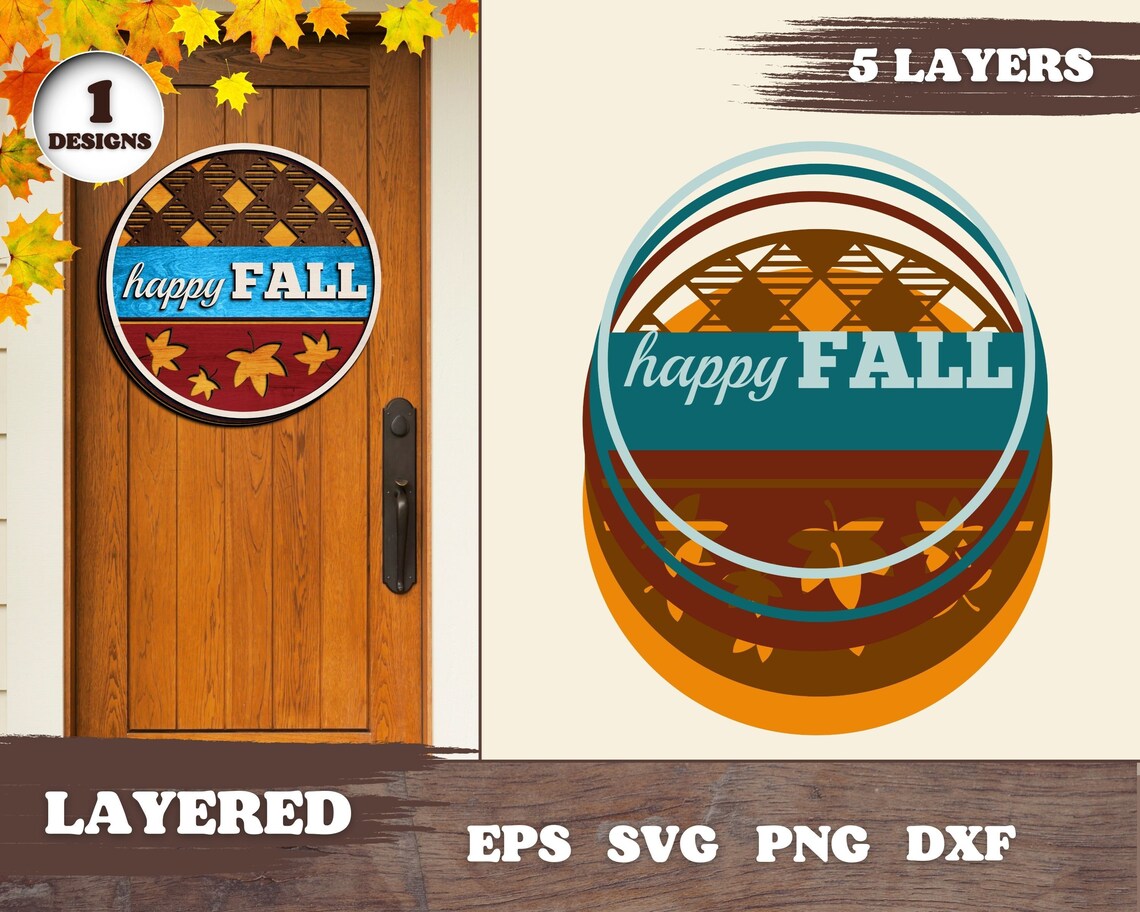 Fall Door Sign Laser Cut, Round Sign 4 SVG Bundle for Glowforge, Fall ...