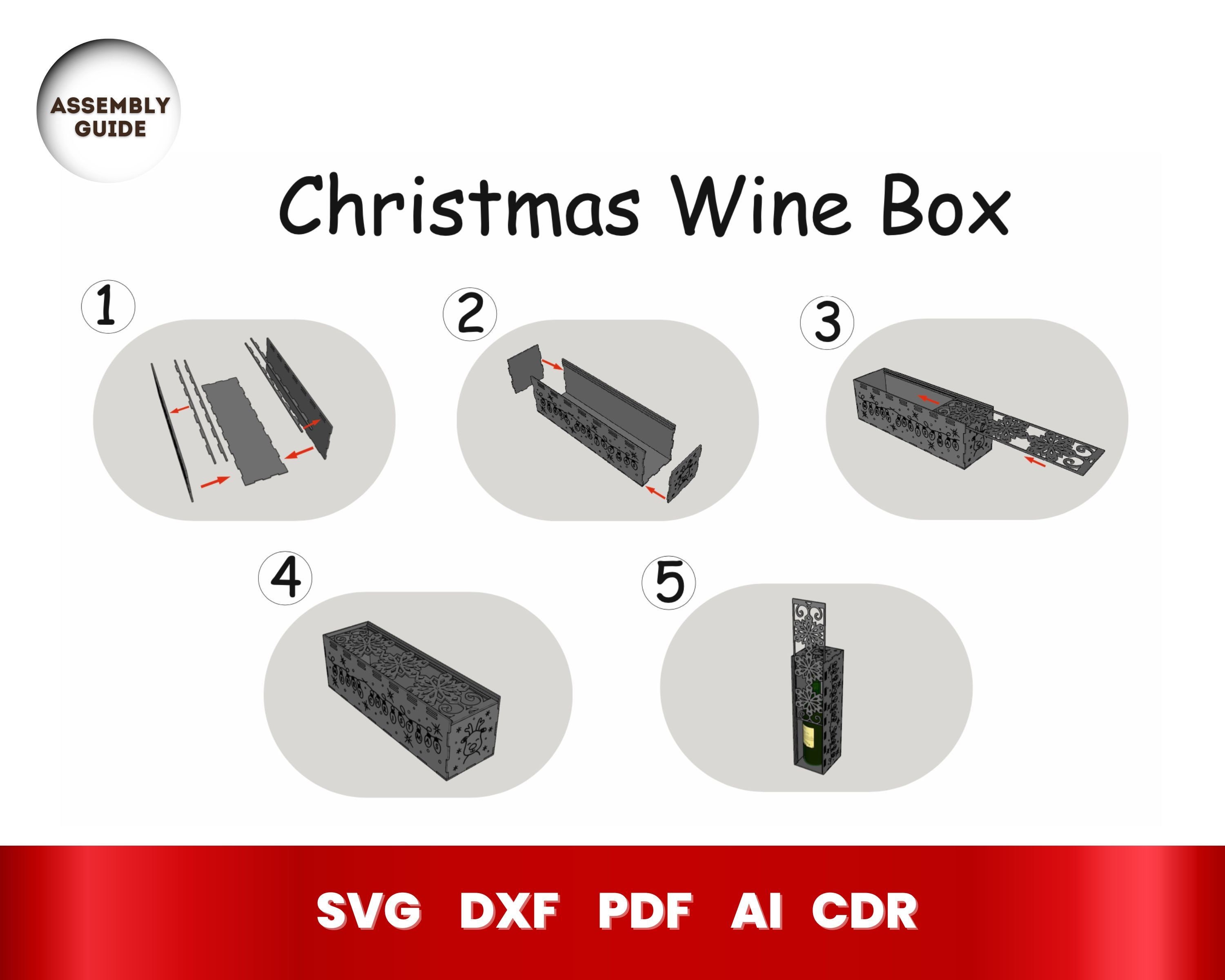 Christmas Wine Box Laser Cut, Wooden Bottle Gift Box, Svg, Cdr, Eps ...