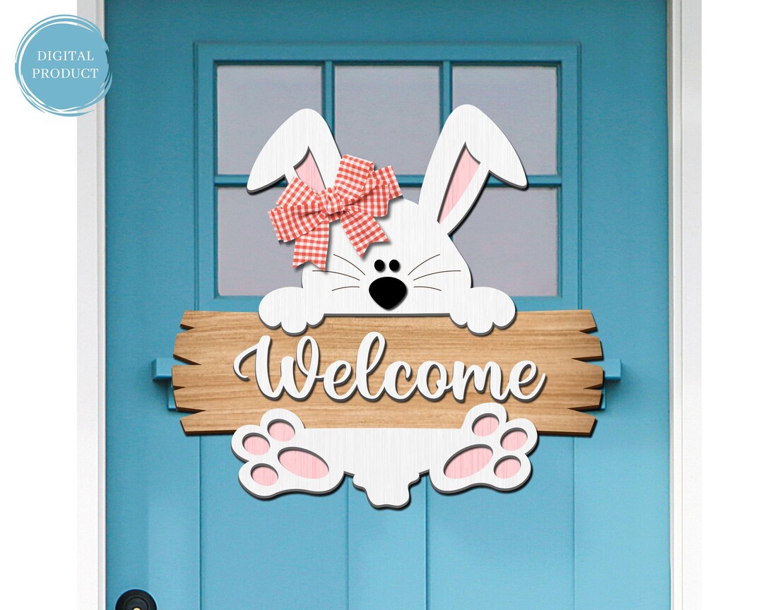 Easter Bunny Door Sign Laser Cut, Easter Decor, Happy Easter Welcome ...