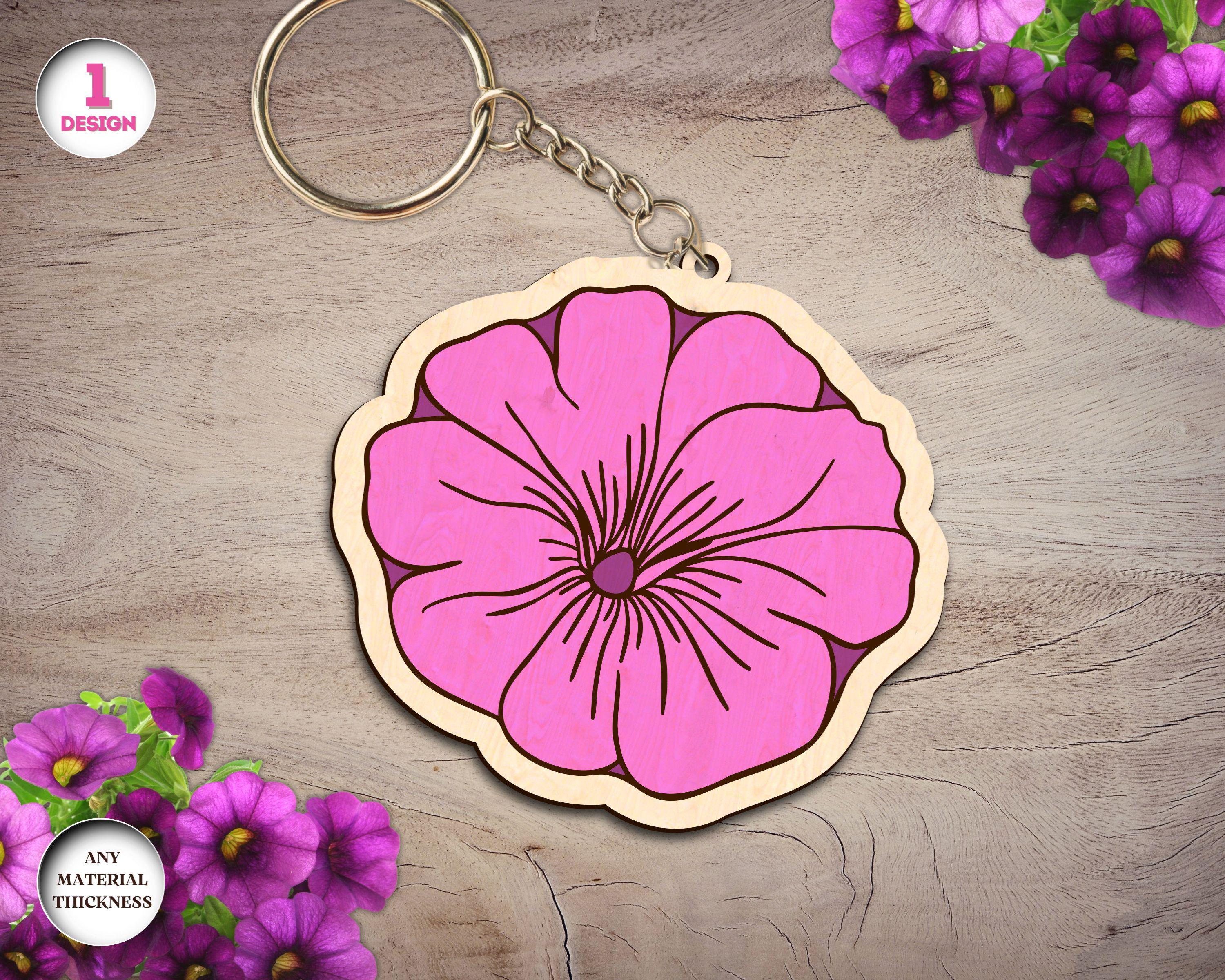 Flowers Keychains Laser Cut Bundle, Flowers Keyrings Svg, Wood Engraved ...