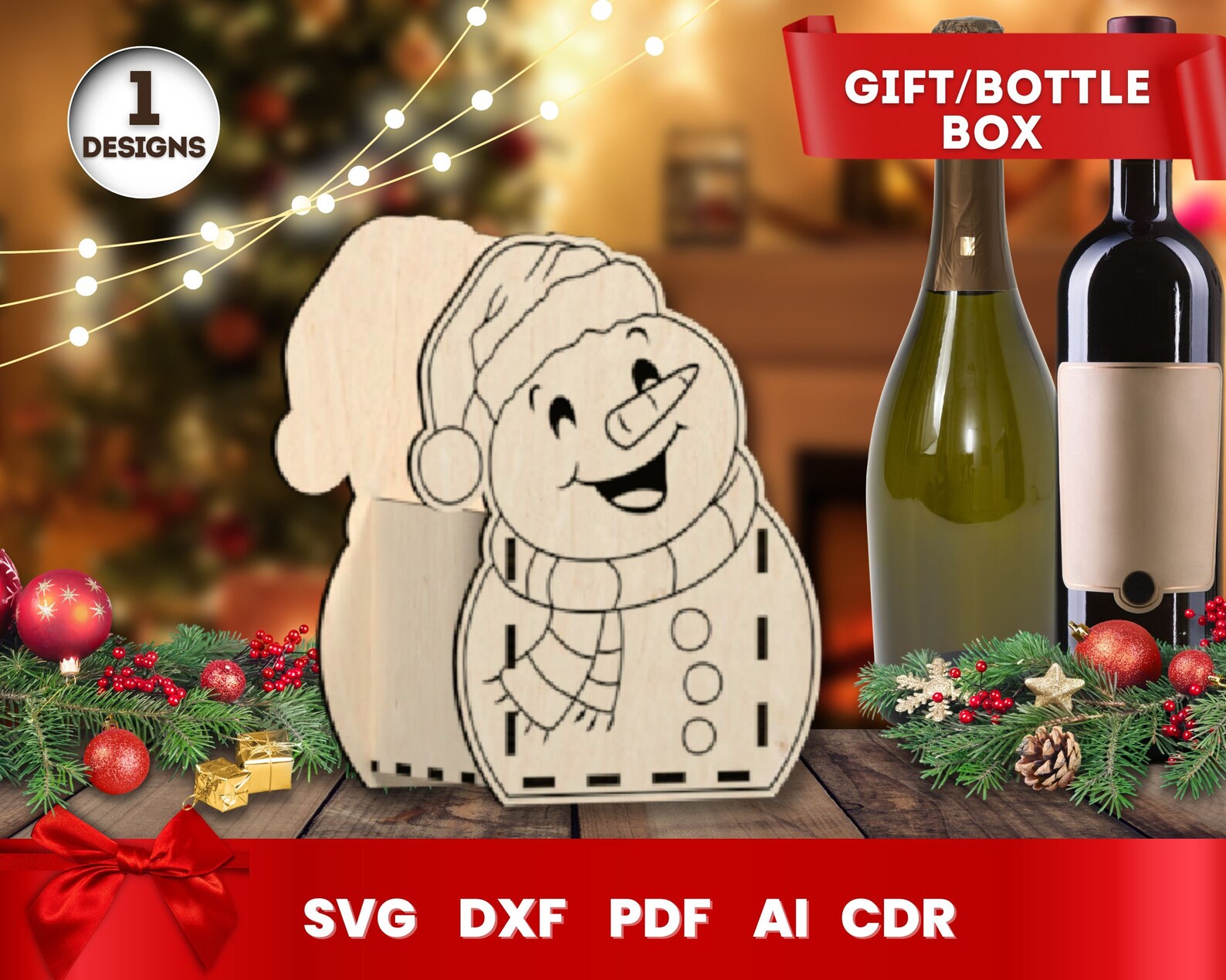 Christmas Gift Box Laser Cut, Bottle Box SVG Bundle for Glowforge ...