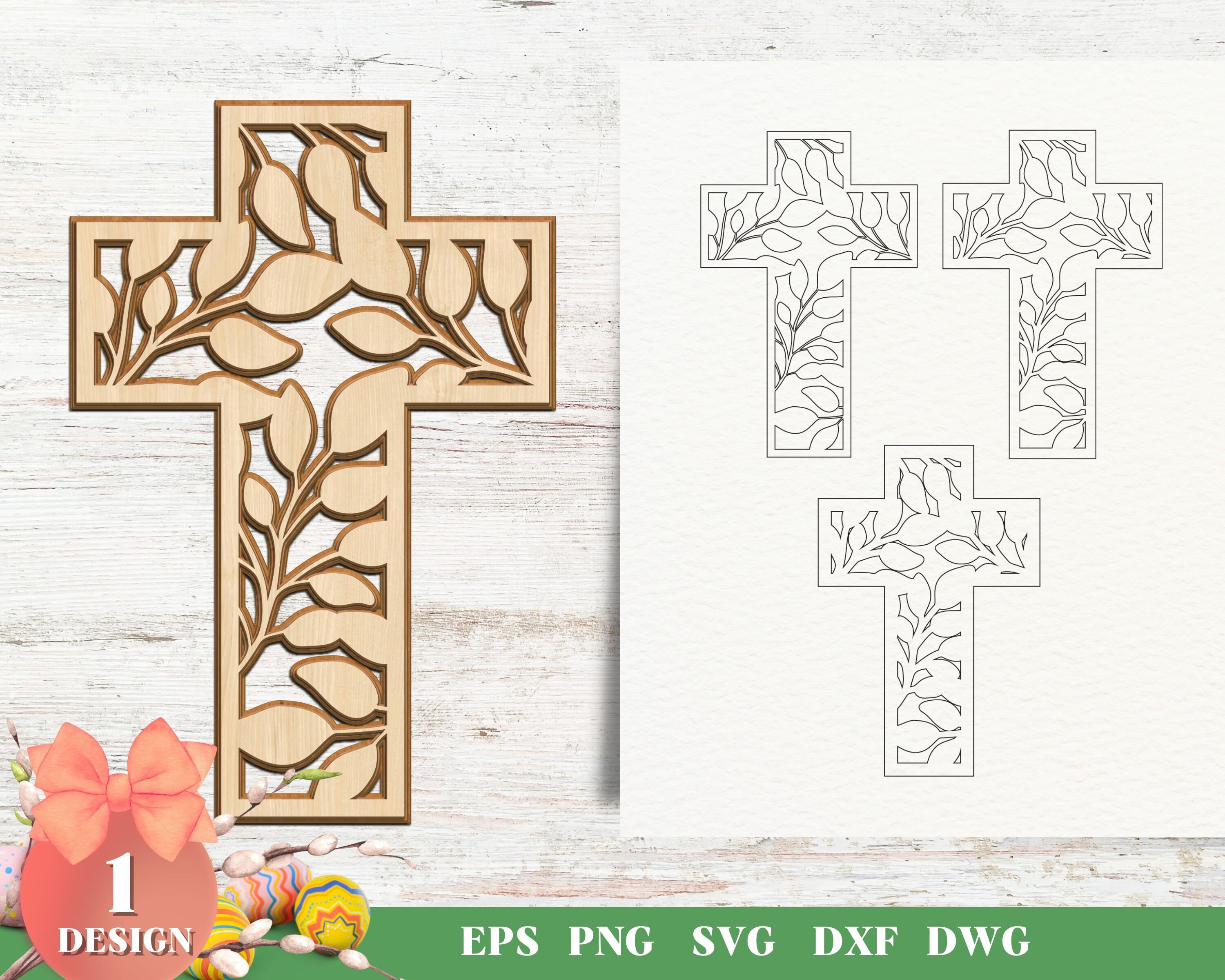 Floral Crosses Laser Cut, SVG Bundle for Glowforge, Easter, Layered ...