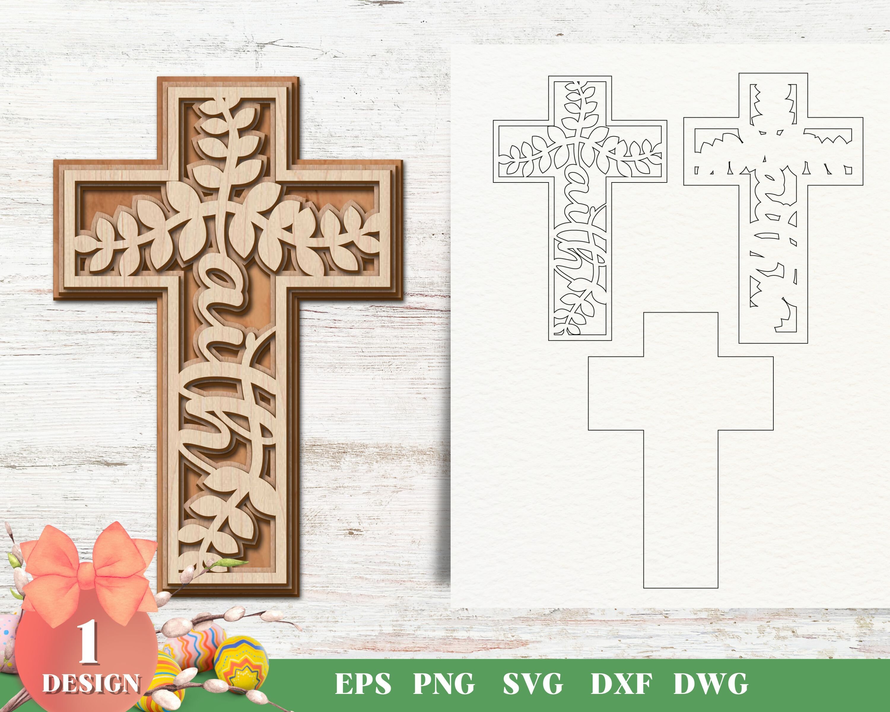 Floral Christian Crosses Laser Cut, SVG Bundle for Glowforge, Easter ...