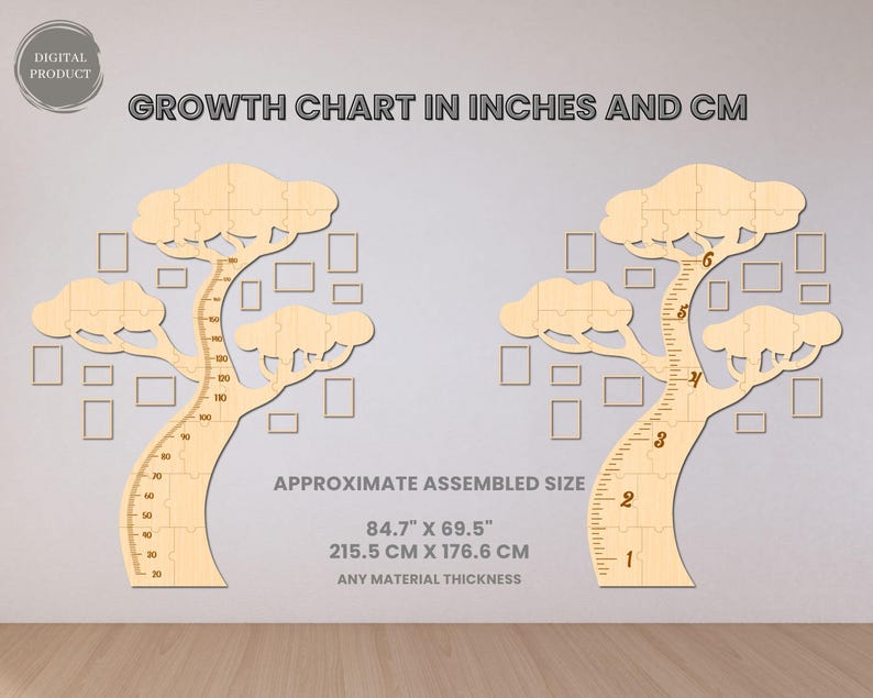 Family Tree Height Chart Laser Cut, Family Tree Photo Frames, Nursery ...