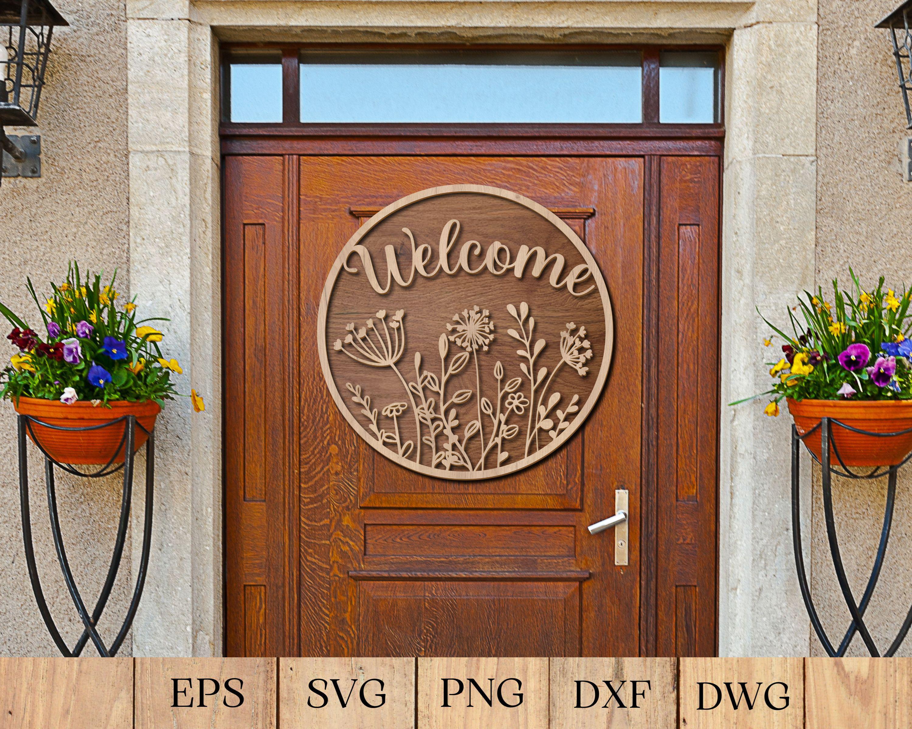 Welcome Sign Laser Cut Megabundle, Round Door Hanger Svg, Door Sign ...
