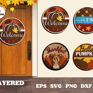 Fall Door Sign Laser Cut, Round Sign 4 SVG Bundle for Glowforge, Fall ...