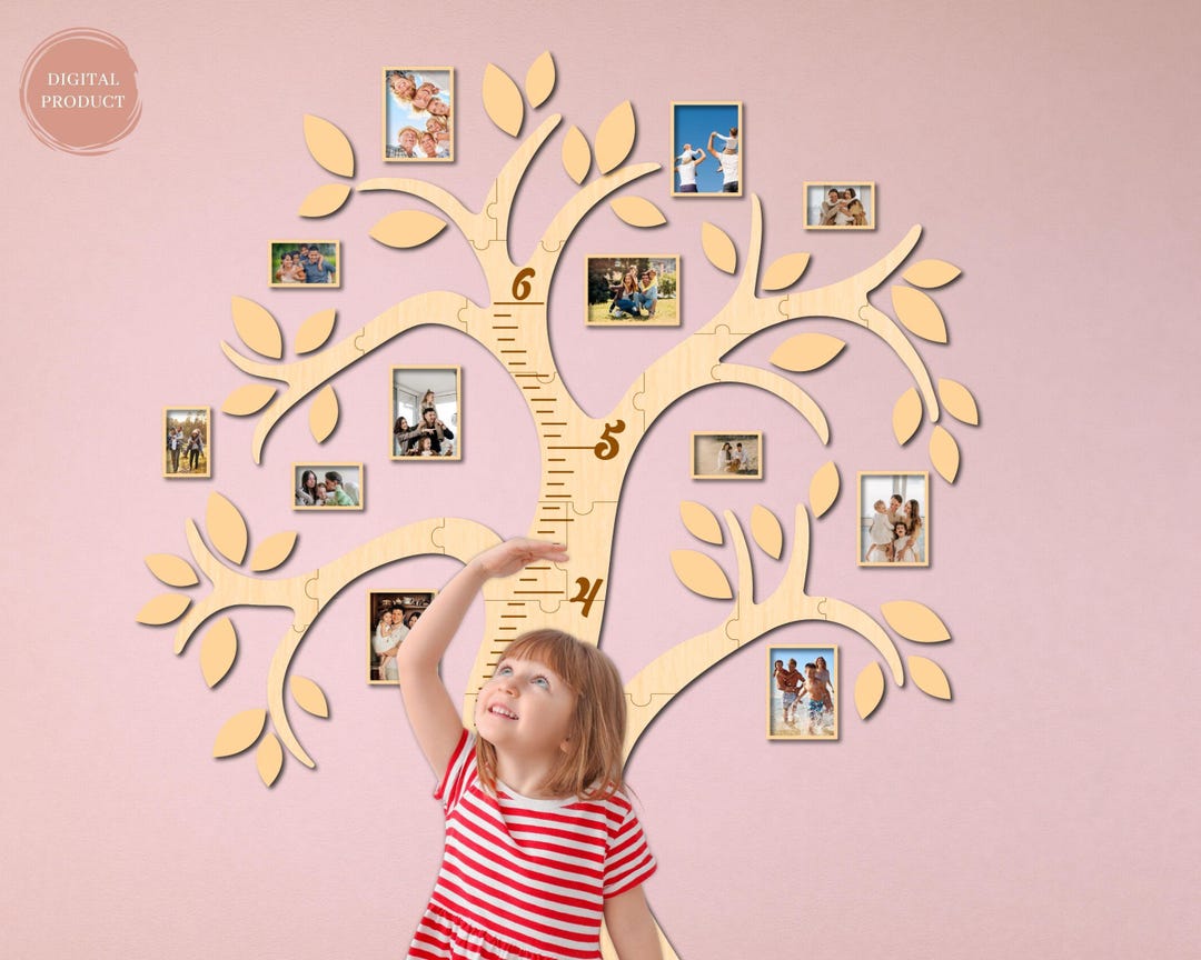 Family Tree Height Chart Laser Cut, Family Tree Photo Frames, Nursery ...
