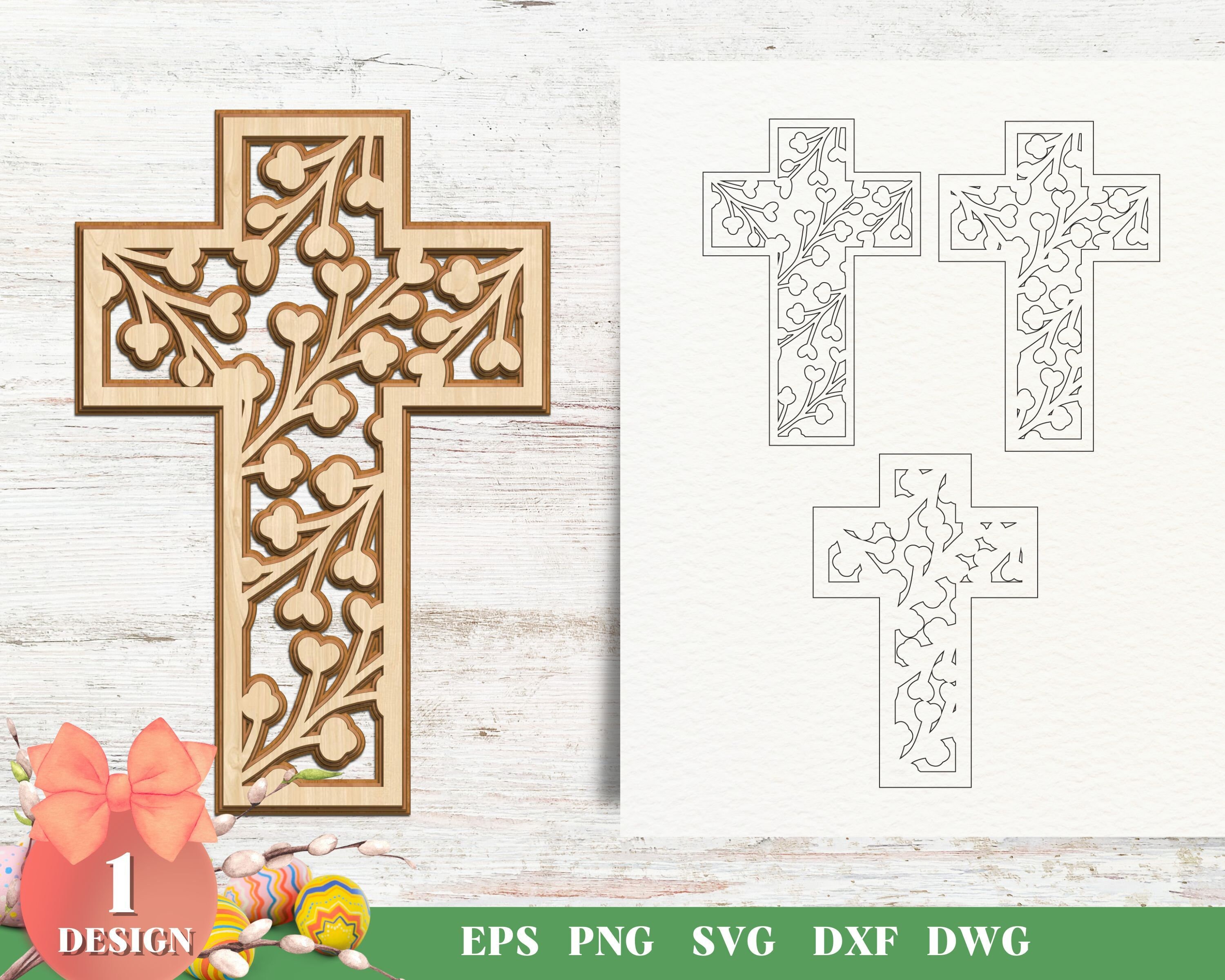 Floral Crosses Laser Cut, SVG Bundle for Glowforge, Easter, Layered ...