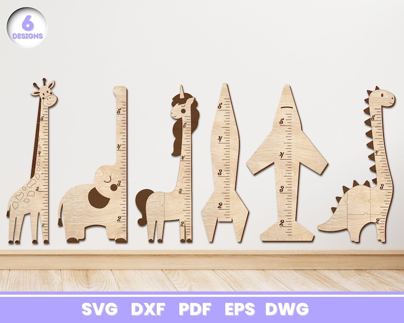 Animals Height Chart Rulers, SVG Bundle for Glowforge, Children's Room ...