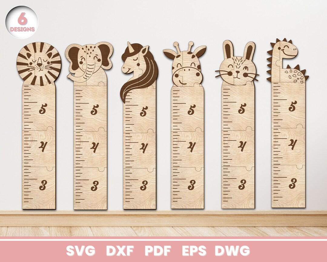 Animals Growth Chart Rulers, SVG Bundle for Glowforge, Children's Room ...