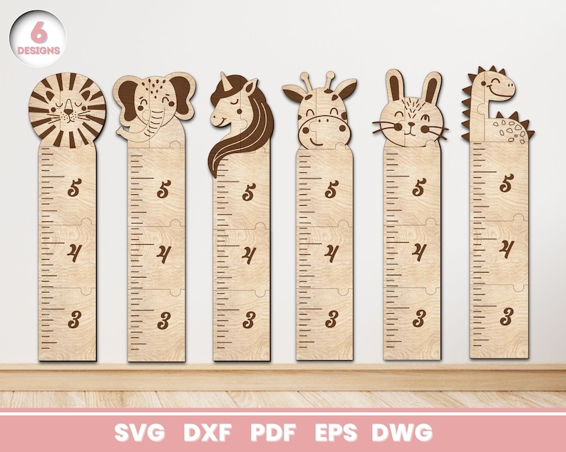 Animals Growth Chart Rulers, SVG Bundle for Glowforge, Children's Room ...