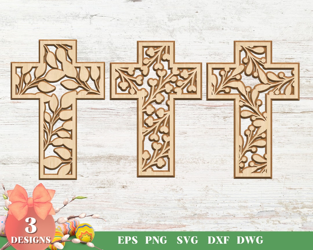 Floral Crosses Laser Cut, SVG Bundle for Glowforge, Easter, Layered ...