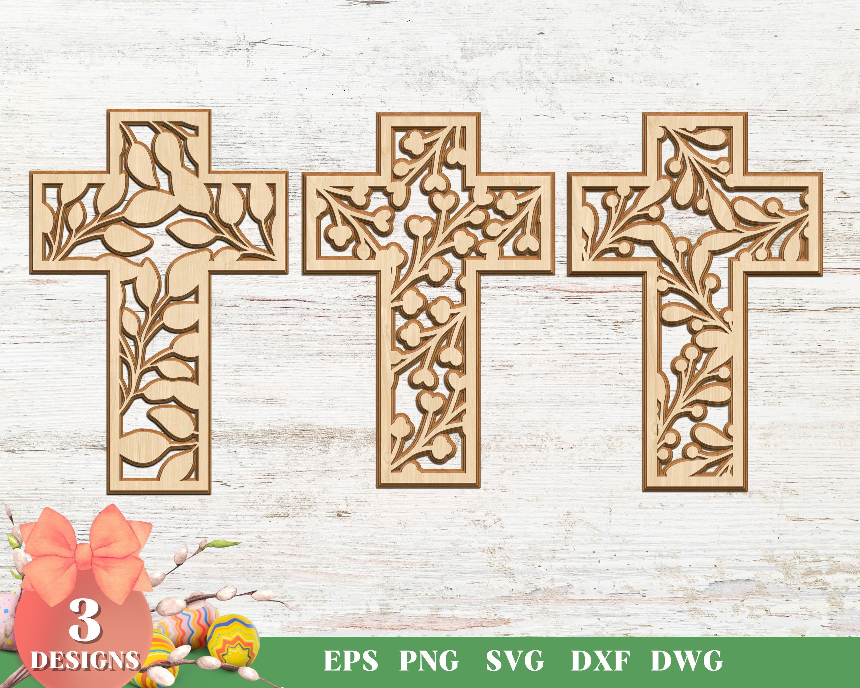 Floral Crosses Laser Cut, SVG Bundle for Glowforge, Easter, Layered ...