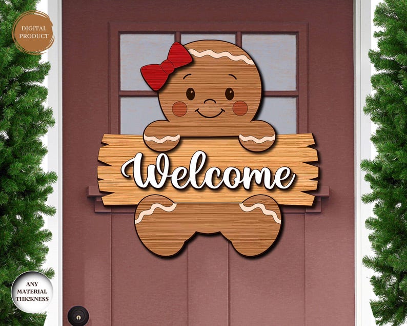 Gingerbread Man Door Sign Laser Cut, Winter Door Hanger, Christmas ...